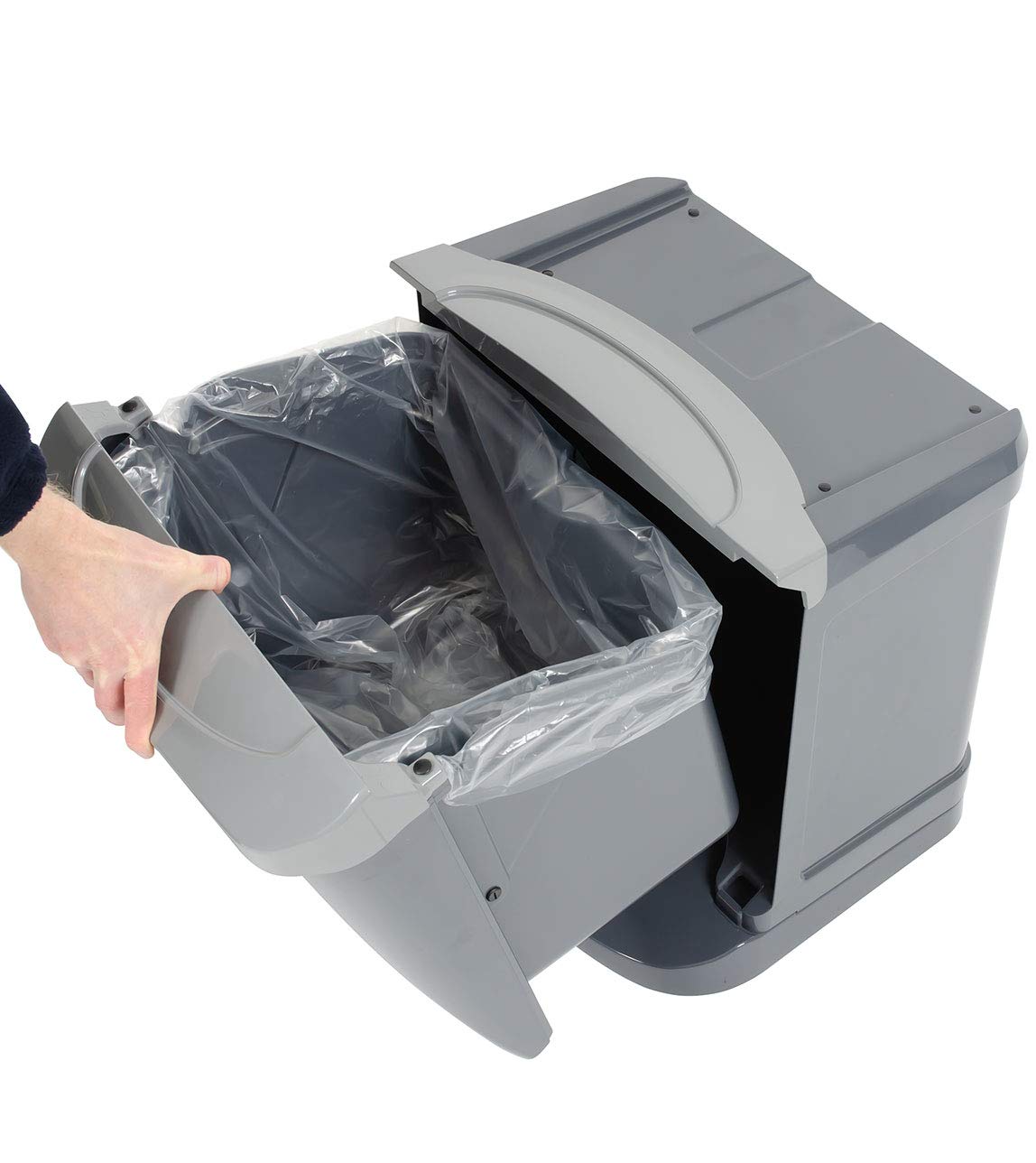 Glasdon Nexus Stack 8G Battery Recycling Bin (Dark Gray, Blue Battery Recycling Decals) β Compact 8-Gallon Stackable Battery Recycle Containers β 1 x 8-Gallon Multi-Waste Battery Bin