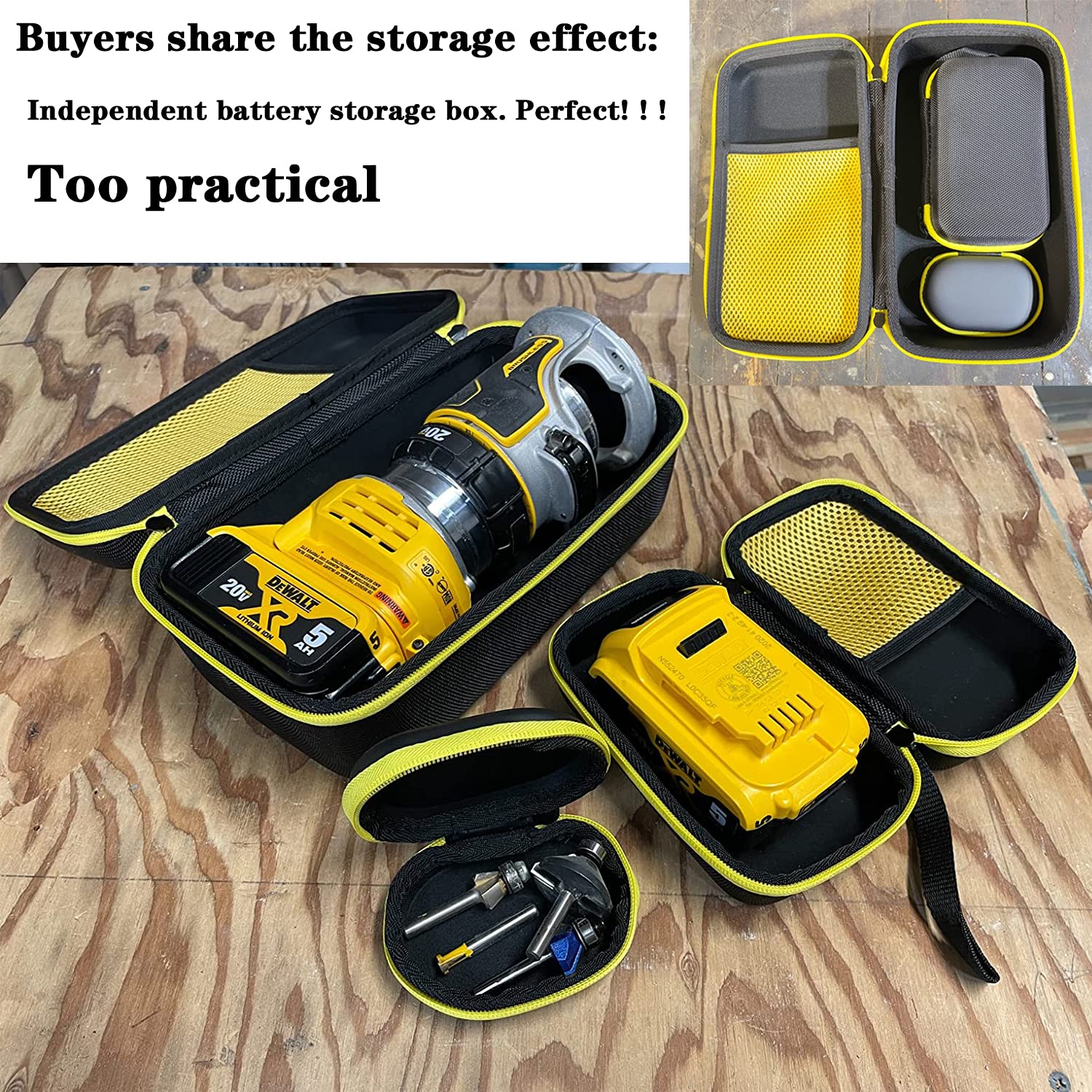AIKANG 3 Pcs Hard Case,Case for DEWALT 20V Max XR Cordless Router, Brushless(DCW600B),Portable Carrying Storage Bag for Router Bits, Case Only