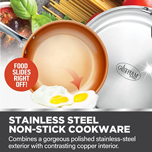 Gotham Steel Stainless Steel Premium 10β Frying Pan, Triple Ply Reinforced with Super Nonstick Ti- Cerama Copper Coating and Induction Capable Encapsulated Bottom β Dishwasher Safe