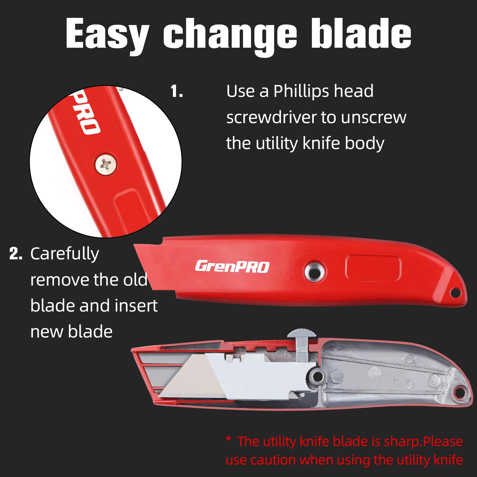 GRENPRO 12 Pack Utility Knife, Portable Box Opening Knife, Retractable Blade SK5 4 Color Heavy Duty Aluminum Shell Utility Knife for Cartons, Cardboard and Boxes,Extra 20PCS Trapezoid Blades Included