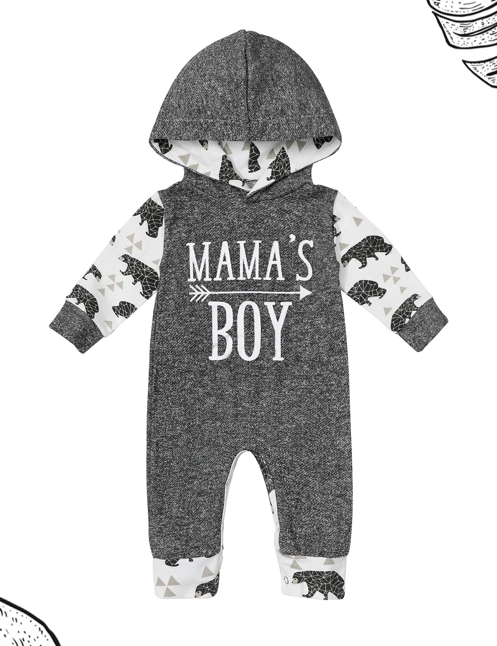 Fommy Baby Boy Clothes 0-3 Months, Baby Clothes Mama's Boy Letter Print Long Sleeve Romper for Baby Boy