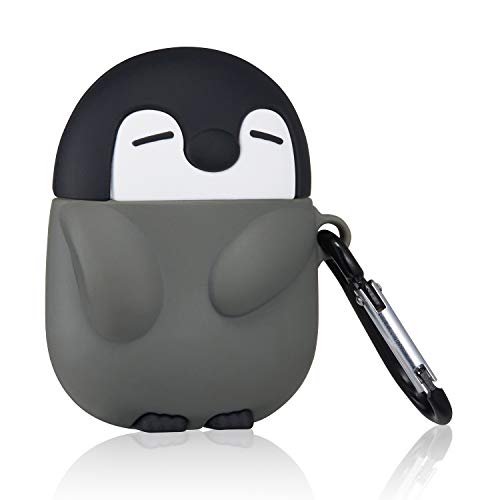 Oqplog for AirPod 2&1 Case, Protective Soft Silicone Cute Cartoon Fun Fashion Cover for Girls Teens Kids Air Pods, Animal Cool Shockproof Design Skin Accessories Cases for Airpods 1/2 - Q Grey Penguin