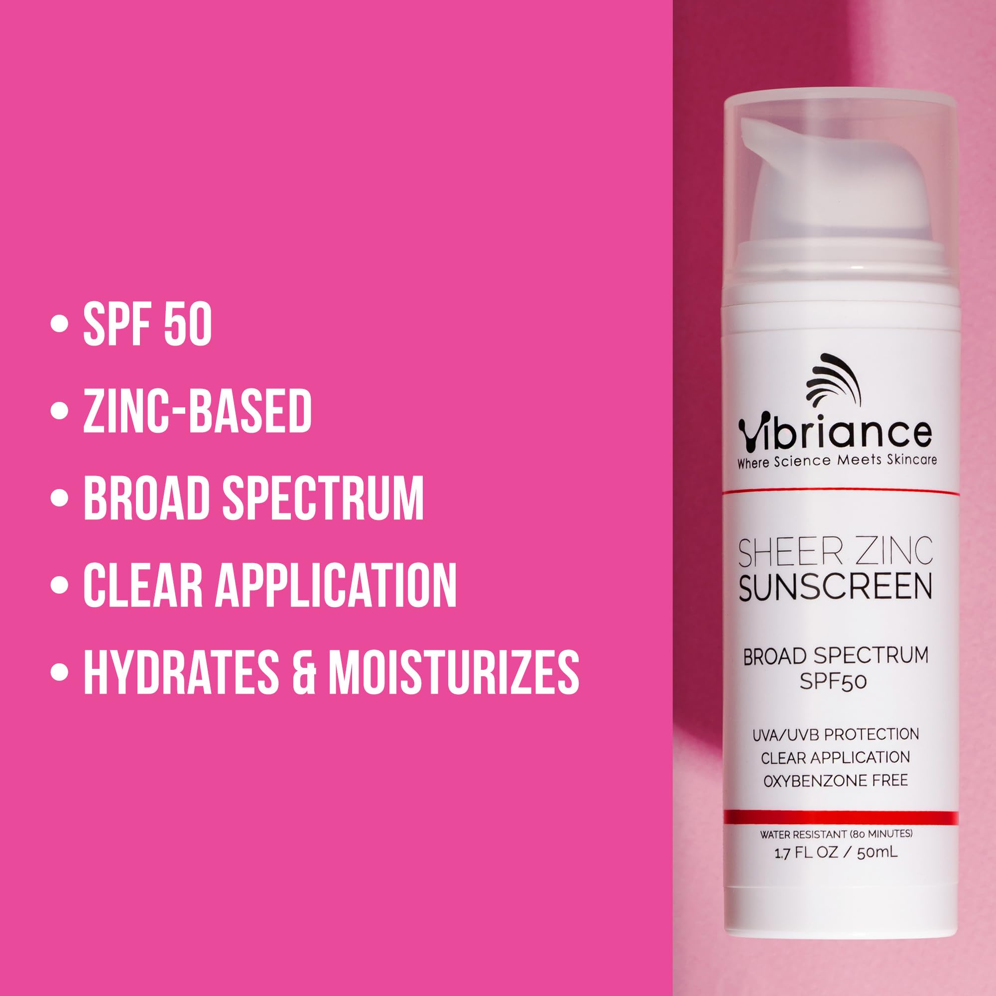 Vibriance Sheer Zinc Oxide Face Sunscreen, 1.7 fl oz - Broad Spectrum SPF 50 Tinted Moisturizer - Sensitive Skin Friendly