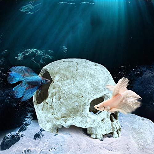 Tfwadmx Aquarium Skull Decor, Resin Fish Tank Decorations Cave Betta Fish Hiedout Reptile House for Small Fish,Shrimp
