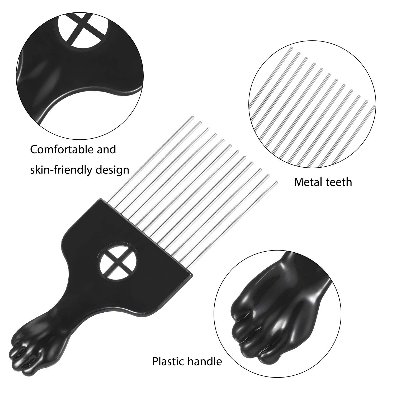 3 Packs Metal Hair Picks Afro Pick Comb Wig Braid Hair Detangle Styling Comb Lift Pick Comb Tool for Women, Men Curly Hair Styling