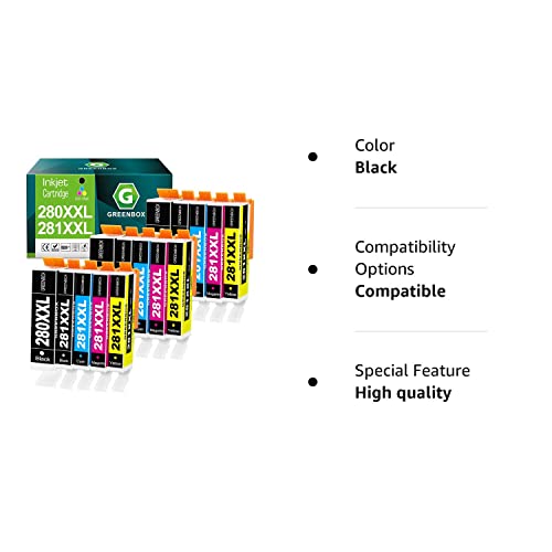 GREENBOX Compatible Ink Cartridge Replacement for Canon 280 281 PGI-280XXL CLI-281XXL for Canon PIXMA TR7520 TR8520 TS9120 TS6120 TS6220 TS8120 TS8220 TS9520 TS9521 Printer (15 Pack)