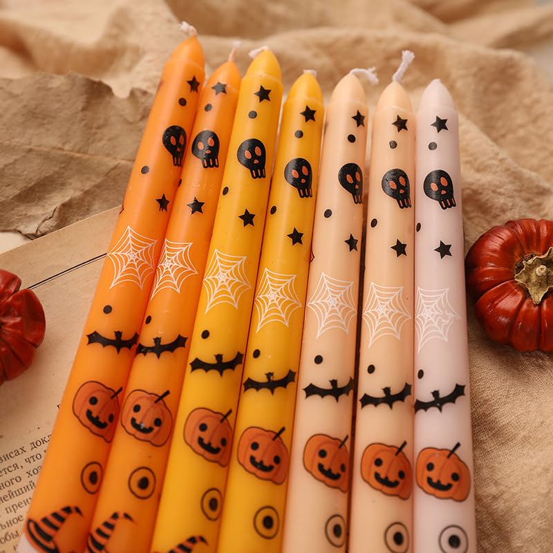 8 Pcs Halloween Taper Candles, 10 Inch Tall Decorative Candles Orange & Pink Ghost Pumpkin Decorative Taper Candles - Ideal for Halloween Party Dinner Table Decorations
