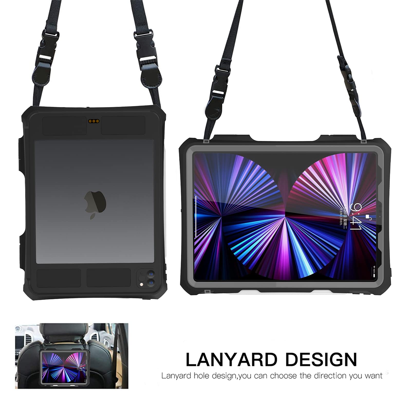 ShellBox Case New iPad Pro 11 inch 2022&2021&2020 Waterproof Case, Full-Body Heavy Duty Shockproof Protective Cover with Kickstand Built-in Screen Protector Pencil Holder Shoulder Strap