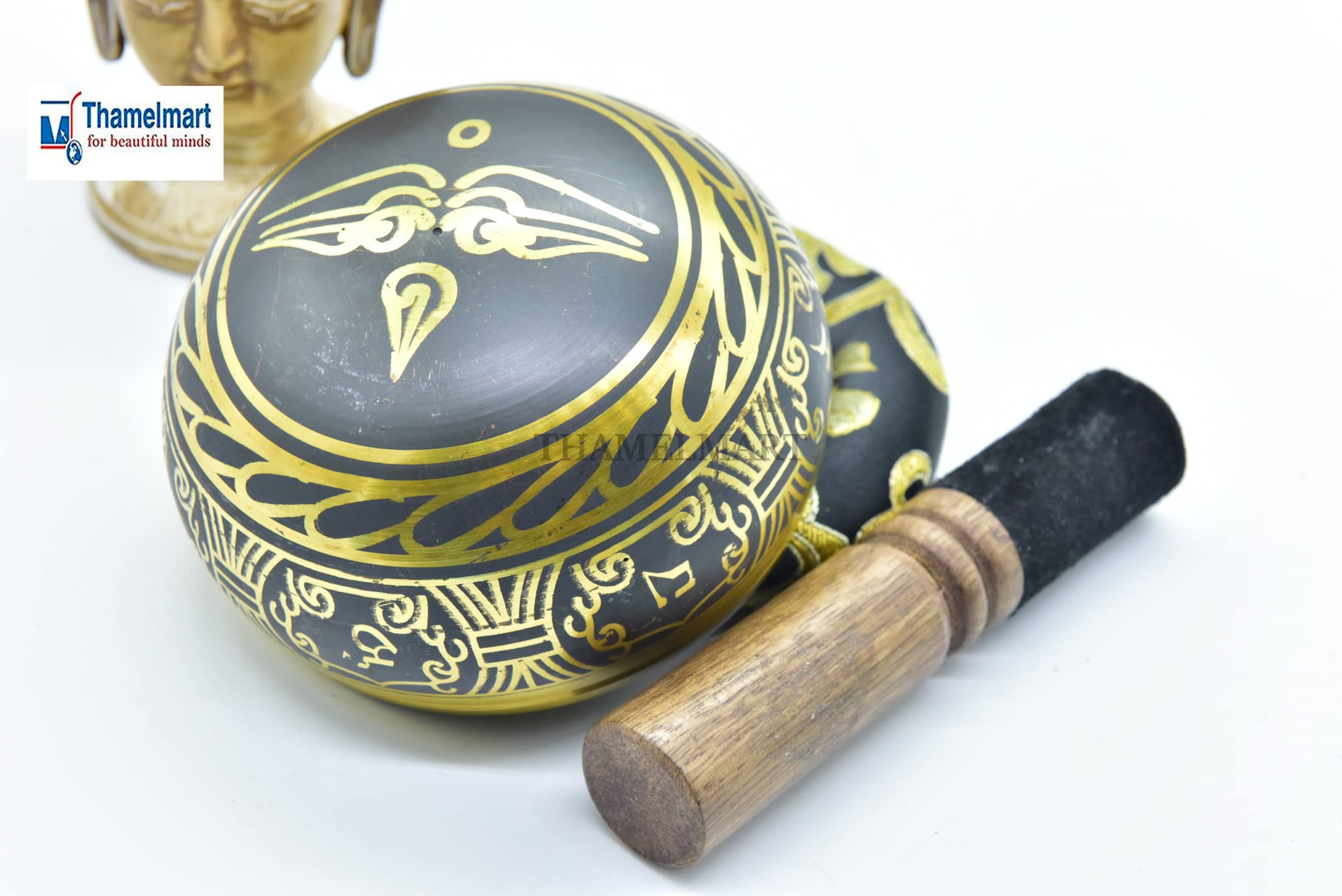 4" Tibetan Meditation Yoga Austomangal Singing Bowl Set with Mallet Cushion (Om Mantra-Tibetan)