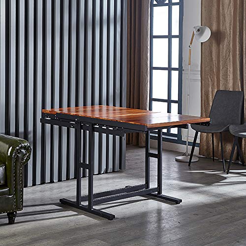 Organizedlife 55'' Convertible 2 in 1 Shelf to Table,Bookshelf Desk & Dining Table with Solid Mahogany Top with Steel Legs Metal for Small Spaces