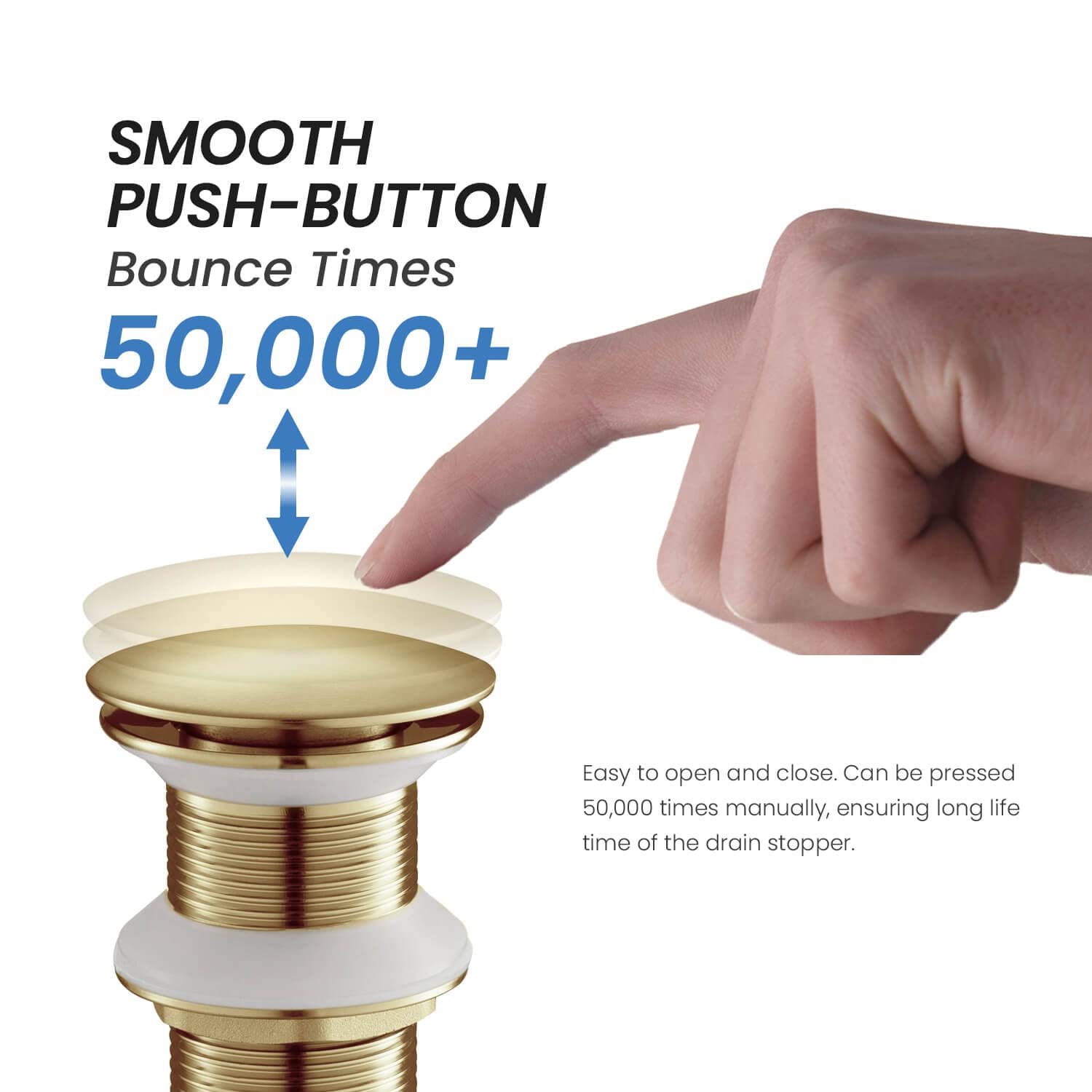 KIBI Bathroom Sink Pop Up Drain Without Overflow (Full Cover) | Lavatory Vanity Drain Stopper (Brushed Gold) (KPW103)