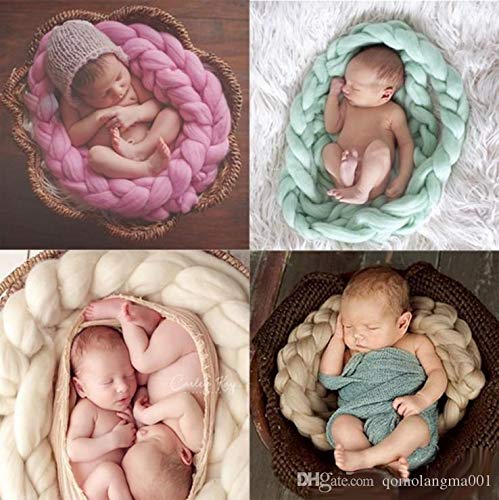 Matissa Newborn Baby Photography Props Braided Rope Basket Filler Photography Background Rug Blanket (Light Pink)