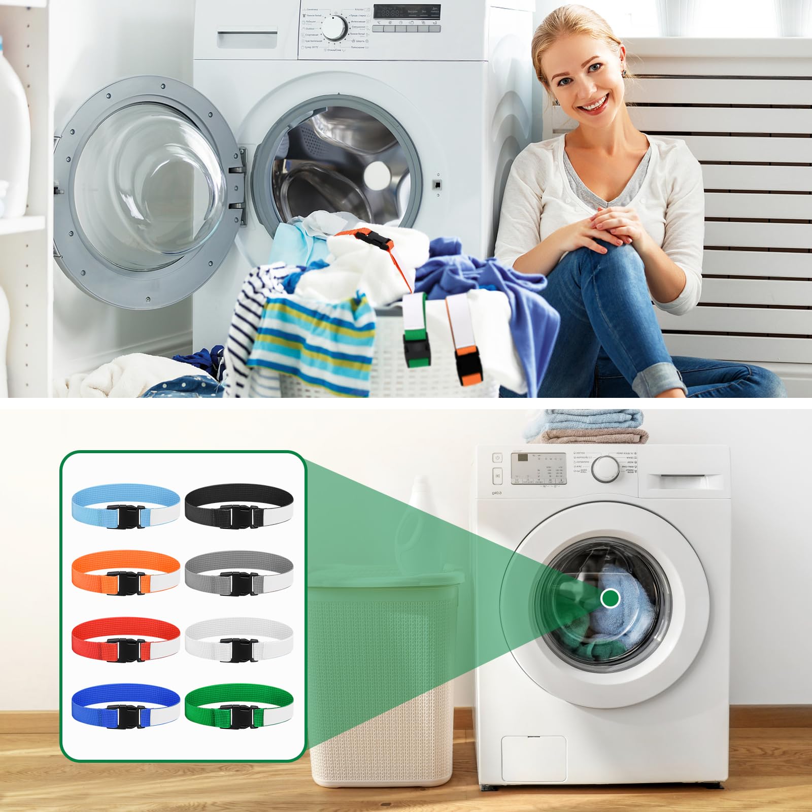 8 pcs Laundry Strap Set, Laundry Nylon Strap with Buckle Wash Care Utility Strap Loops for Laundry Nylon Strap Sock Organizer Accessories Tools for Washing Machine and Dryer