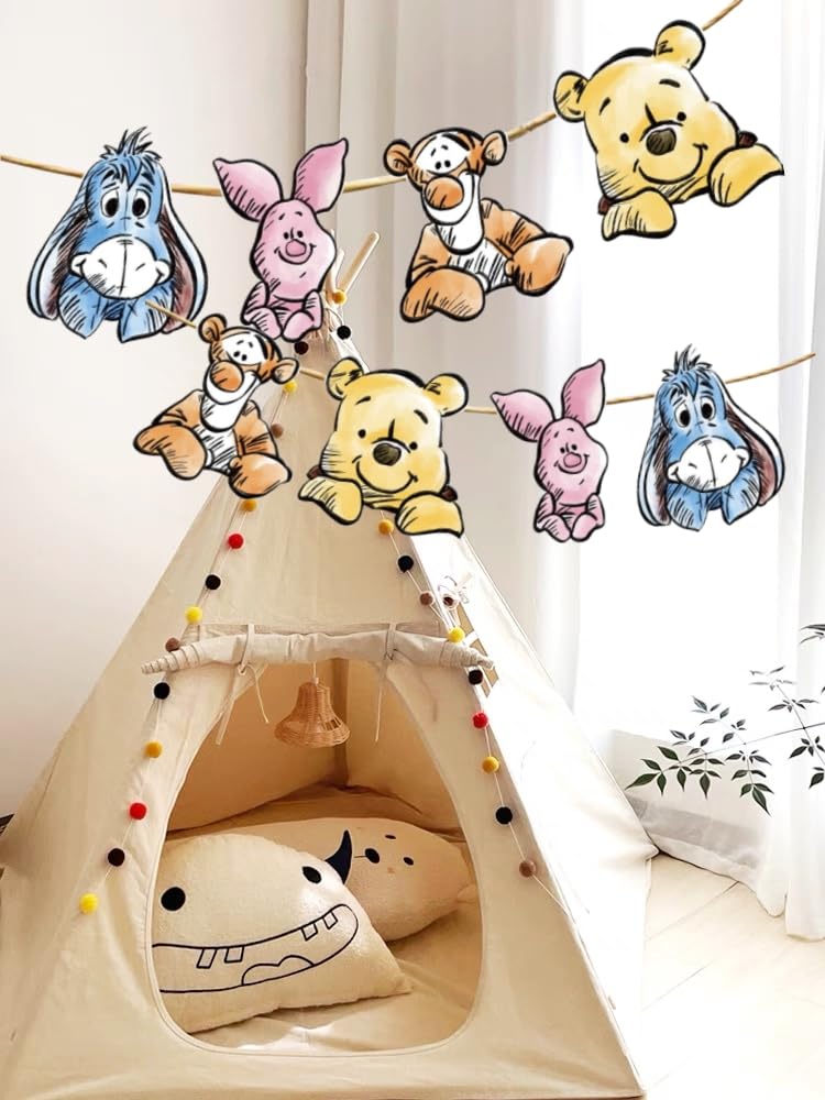 8 PCS Winnie Banner For Baby Shower Cute Pooh Birthday Banners Party Decor Supplies