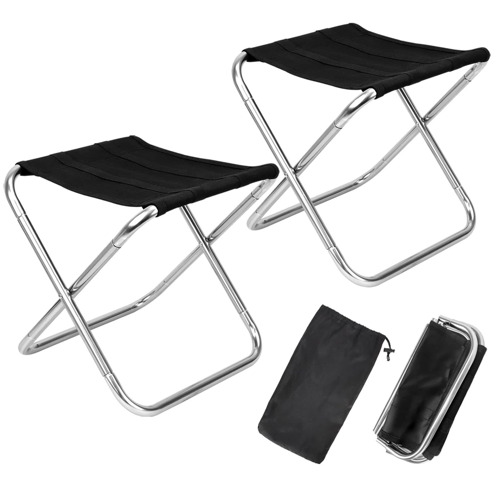 2Pcs Portable Mini Folding Camping Stool, Lightweight Camp Chair for Fishing Hiking, Compact Collapsible Travel Footstool for Outdoor, Beach, Backyard, Lawn,Picnic with Carry Bag (Large)