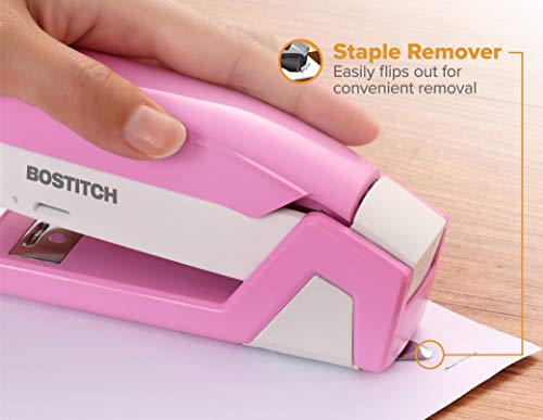 Bostitch Office InCourage Spring-Powered Compact Stapler, BCA Pink (1588), plastic-half strip