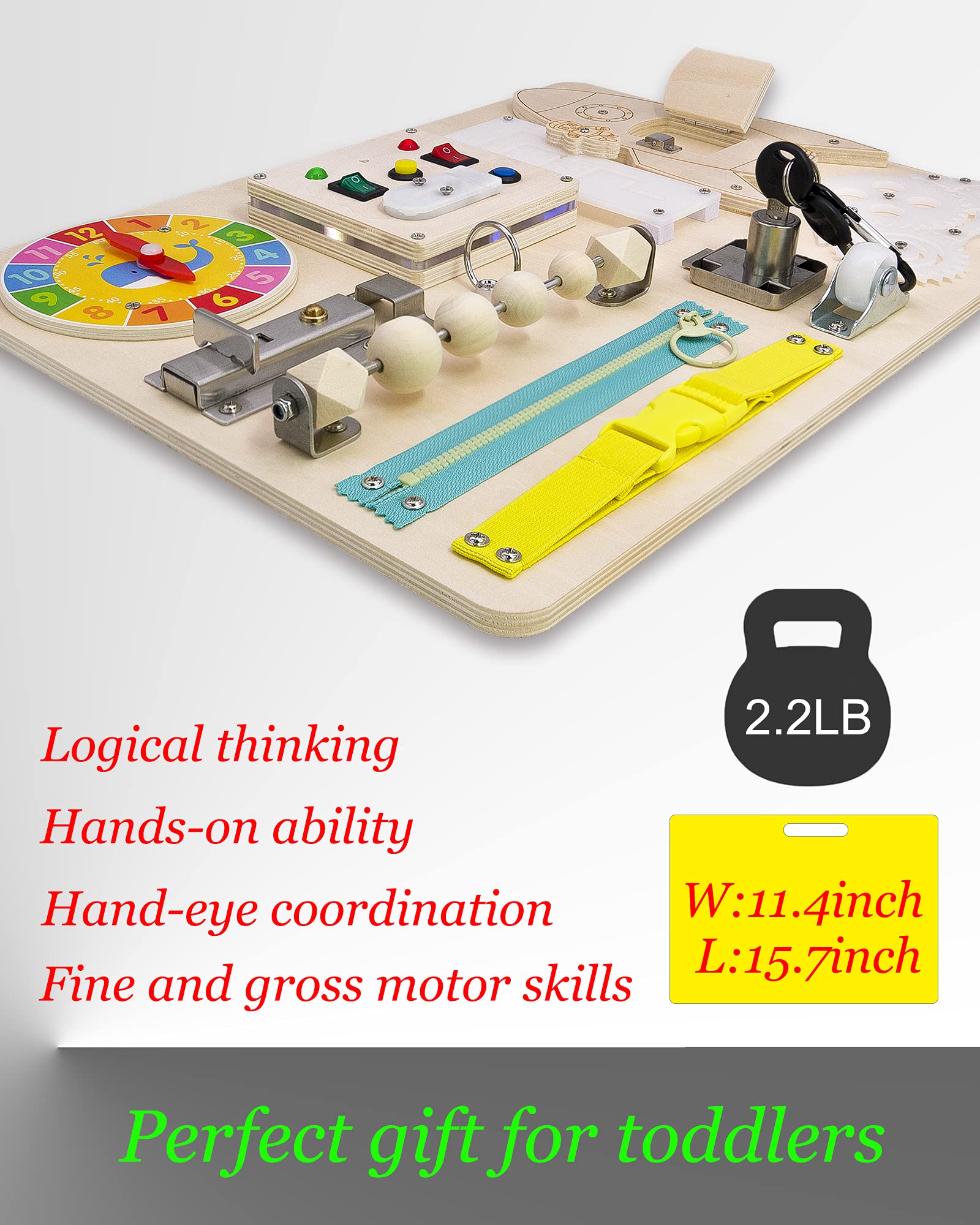 Blevla Busy Board for Toddlers 1-3 Wooden Sensory Board Baby Activity Board Montessori Busy Board Light Switch Toy Kid's Educational Toys