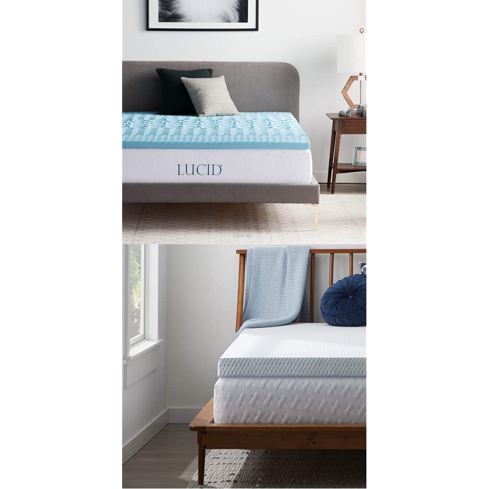 LUCID Gel Infused Memory Foam Mattress Topper with Cover â 2 Inch Mattress Topper â 5 Comfort Zones Relieve Pressure â CertiPUR-US Certified Foam - Queen