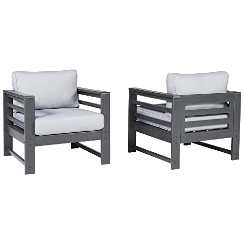 Signature Design by Ashley Outdoor Amora HDPE Patio Lounge Chair, 2 Count, Charcoal Gray