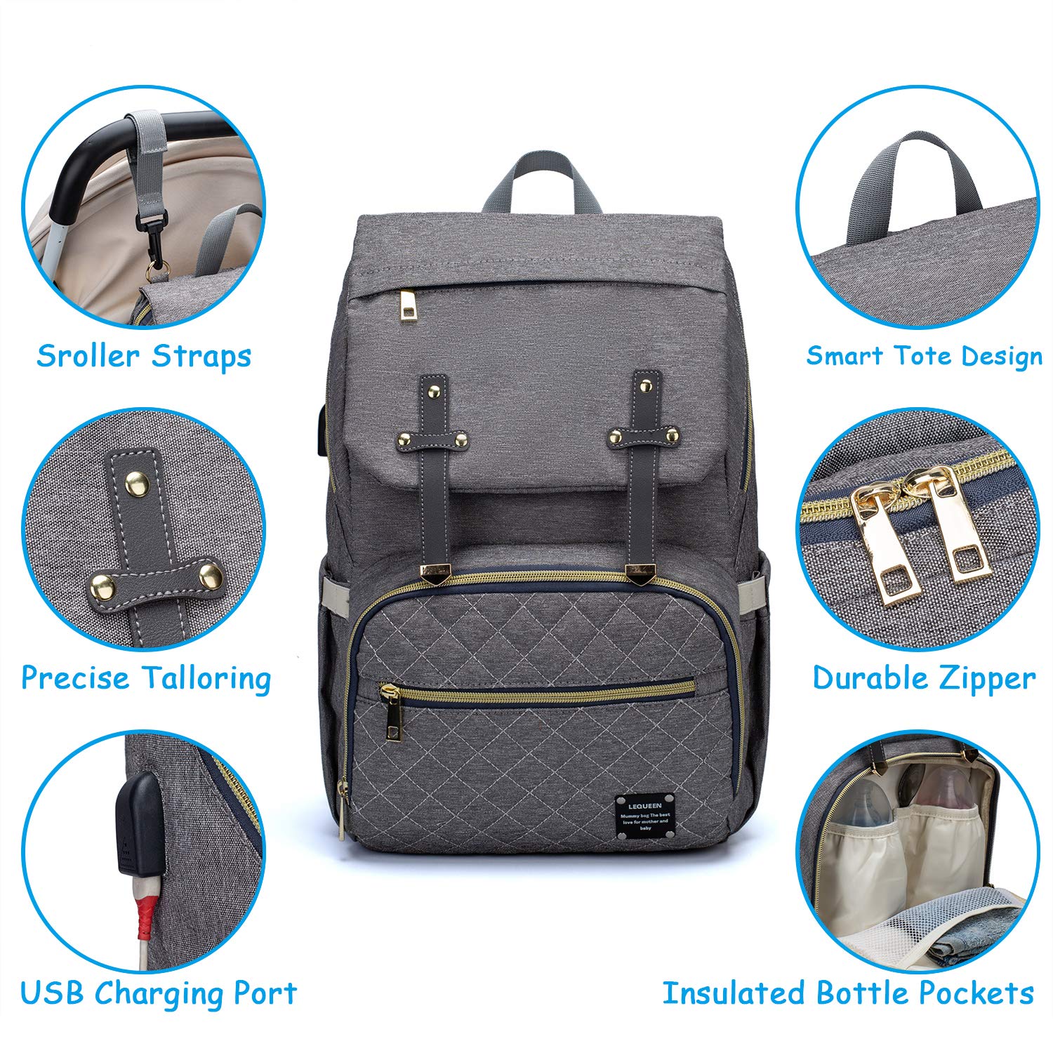 LEQUEEN Diaper Bag Backpack, Travel Back Pack Maternity Baby Changing Bags