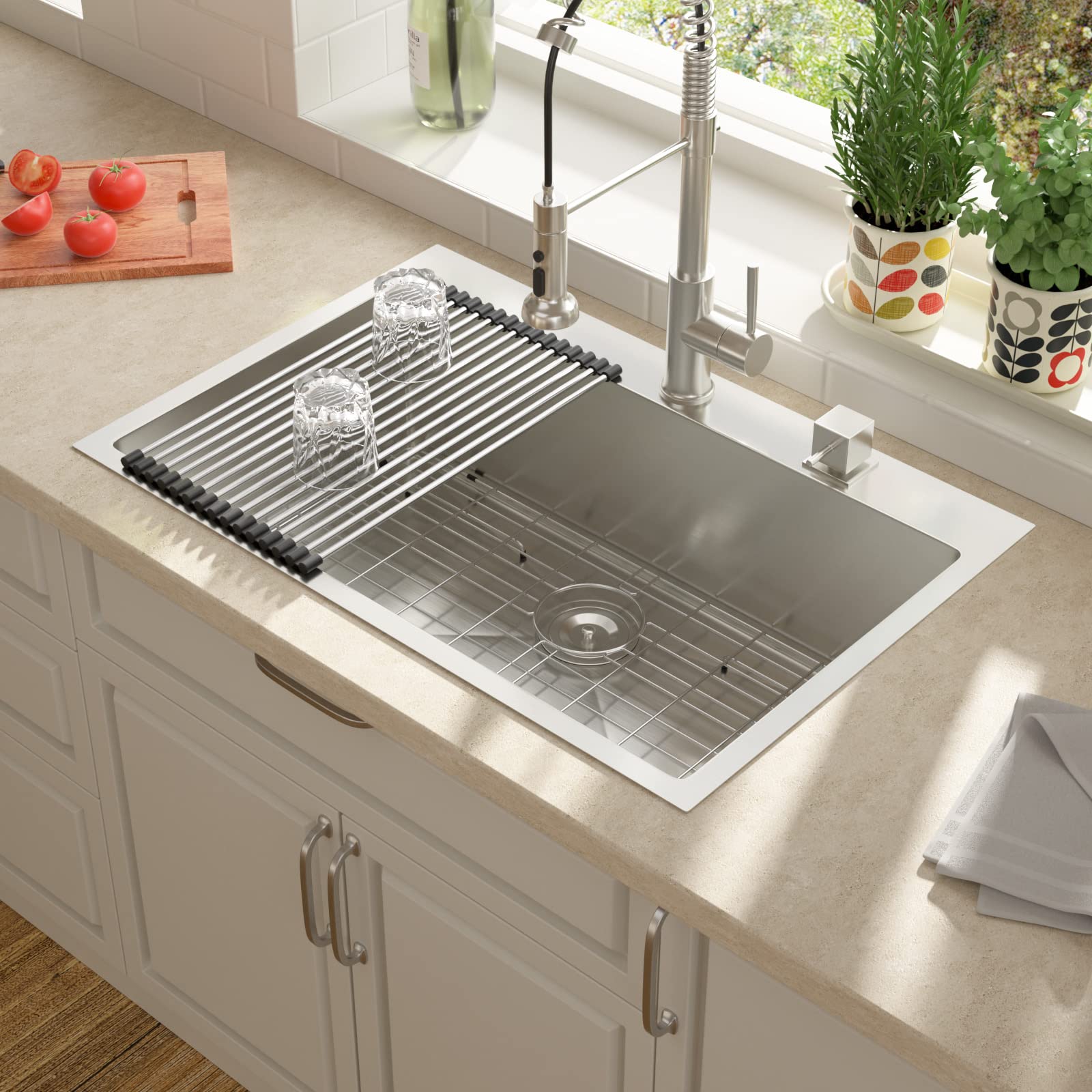 28 Kitchen Sink Drop In - Lordear 28 x 22 Kitchen Sink Single Bowl Drop In Stainless Steel 16-Gauge R10 Tight Radius Topmount Kitchen Sink