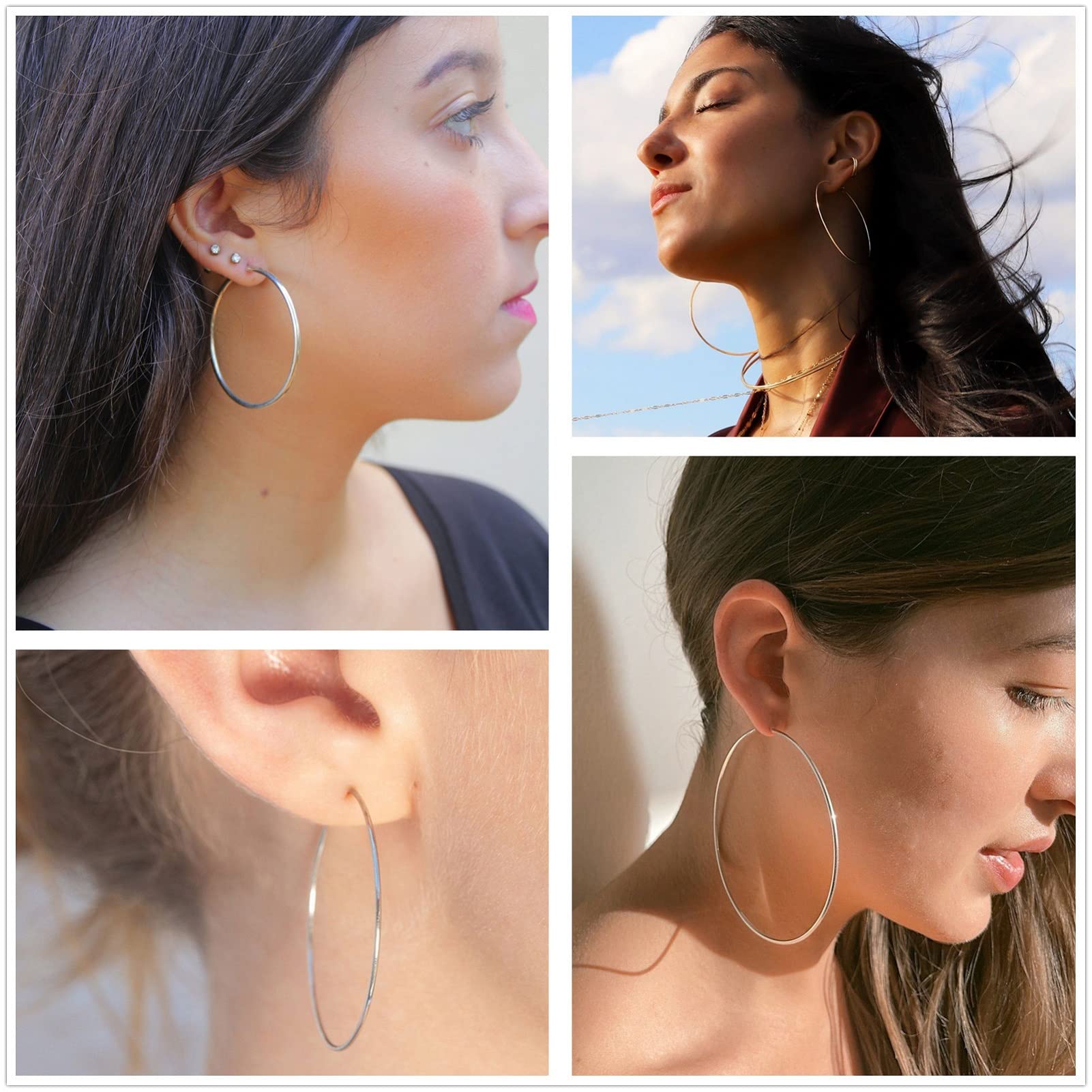 3 Pairs Silver Hoop Earrings-S925 Sterling Silver Hypoallergenic Large Hoop Earrings for Women Valentine's Day Gift 30mm/40mm/50mm