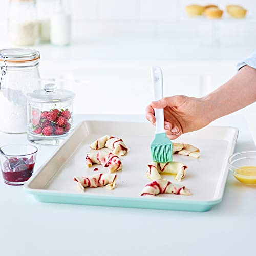 GreenLife Cooking Tools and Utensils, 5 Piece Nylon and Silicone Baking Set with Spatulas Wisk and Brush, Dishwasher Safe, Turquoise