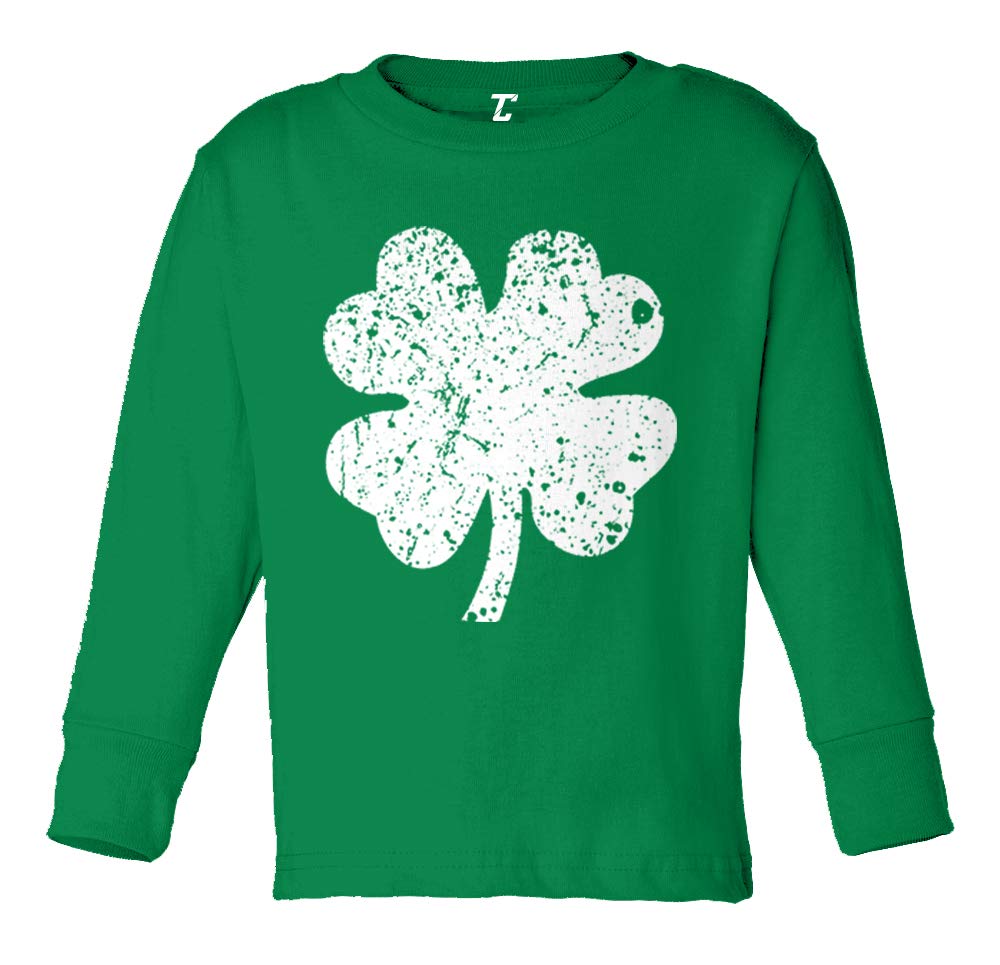 Distressed Four Leaf Clover - Luck Irish Long Sleeve Toddler Cotton Jersey Shirt (Kelly, 4T)