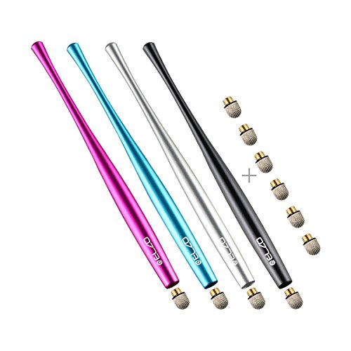 ELZO Capacitive Stylus Pens Premium Metal Slim Combo 4 Pcs Tips for All Touch Screens iPad & Android Tablets DELL/Samsung/HP/Asus/Surface/Samsung/iPhone/LG (Black, Silver, Light Blue & Rose Red)