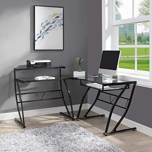 OSP Home Furnishings Constellation L Shaped Home Office Gaming Editing Desk, Black