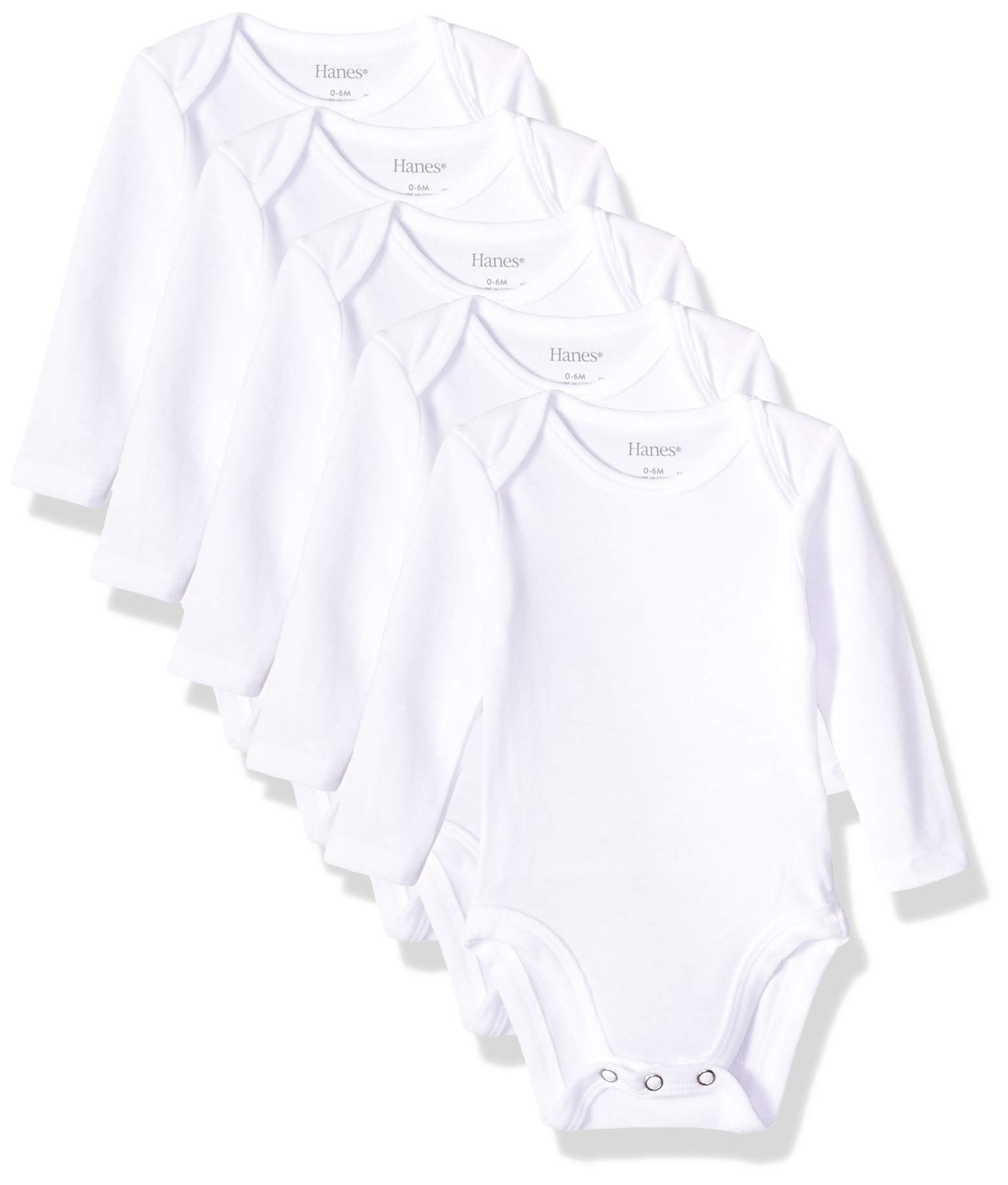 Hanes Baby Long Sleeve, Ultimate Flexy Bodysuits Boys & Girls, 5-Pack, Diamond White, 6-12 Months