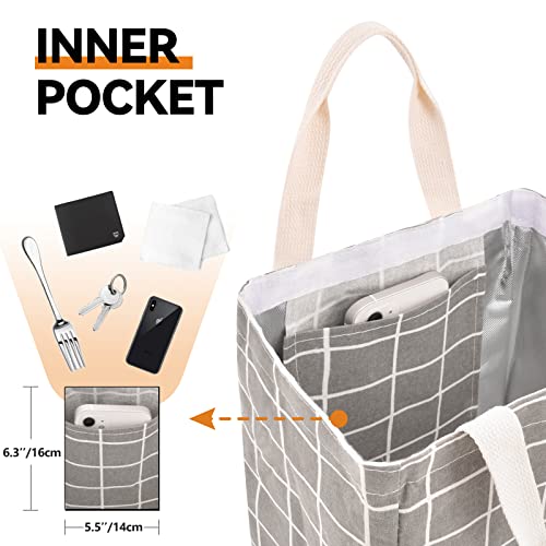 HOMESPON Reusable Lunch Bag Insulated Lunch Box Canvas Fabric with Aluminum Foil, Lunch Tote Handbag for Women,Men,Office