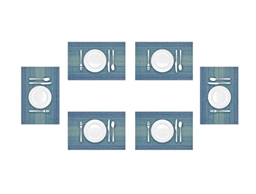 Canglifull Placemats Set of 6, Vinyl Woven Placemats, Beautiful Washable and Durable Non-Slip Table Placemats, Indoor/Outdoor Placemats (Blue, 6)