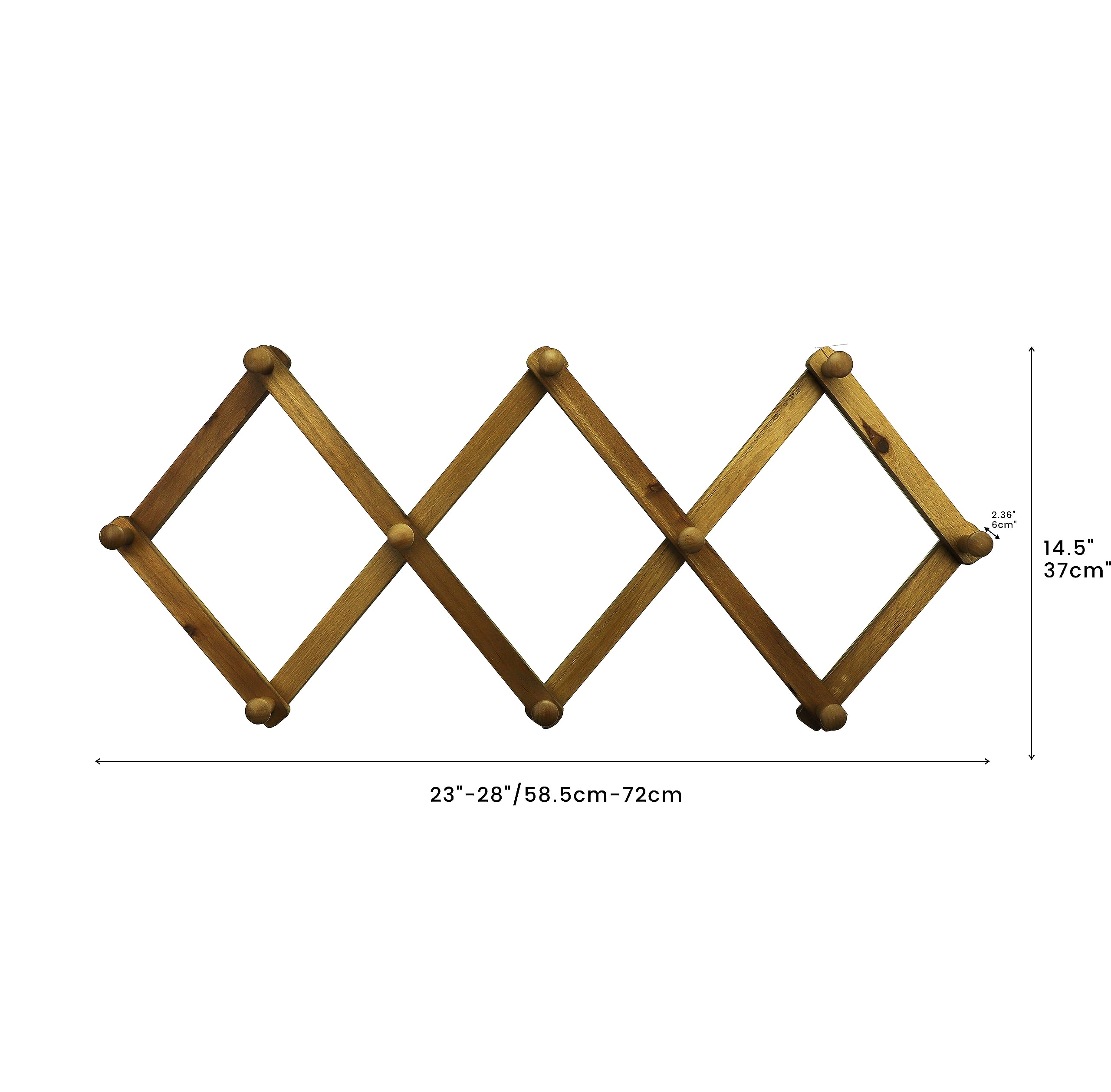 PJCOLL Vintage Wooden Organza Wall Rack with 10 Hooks, Expandable Wooden Wall-Mounted Coat Rack, Handmade Hat Rack Wall