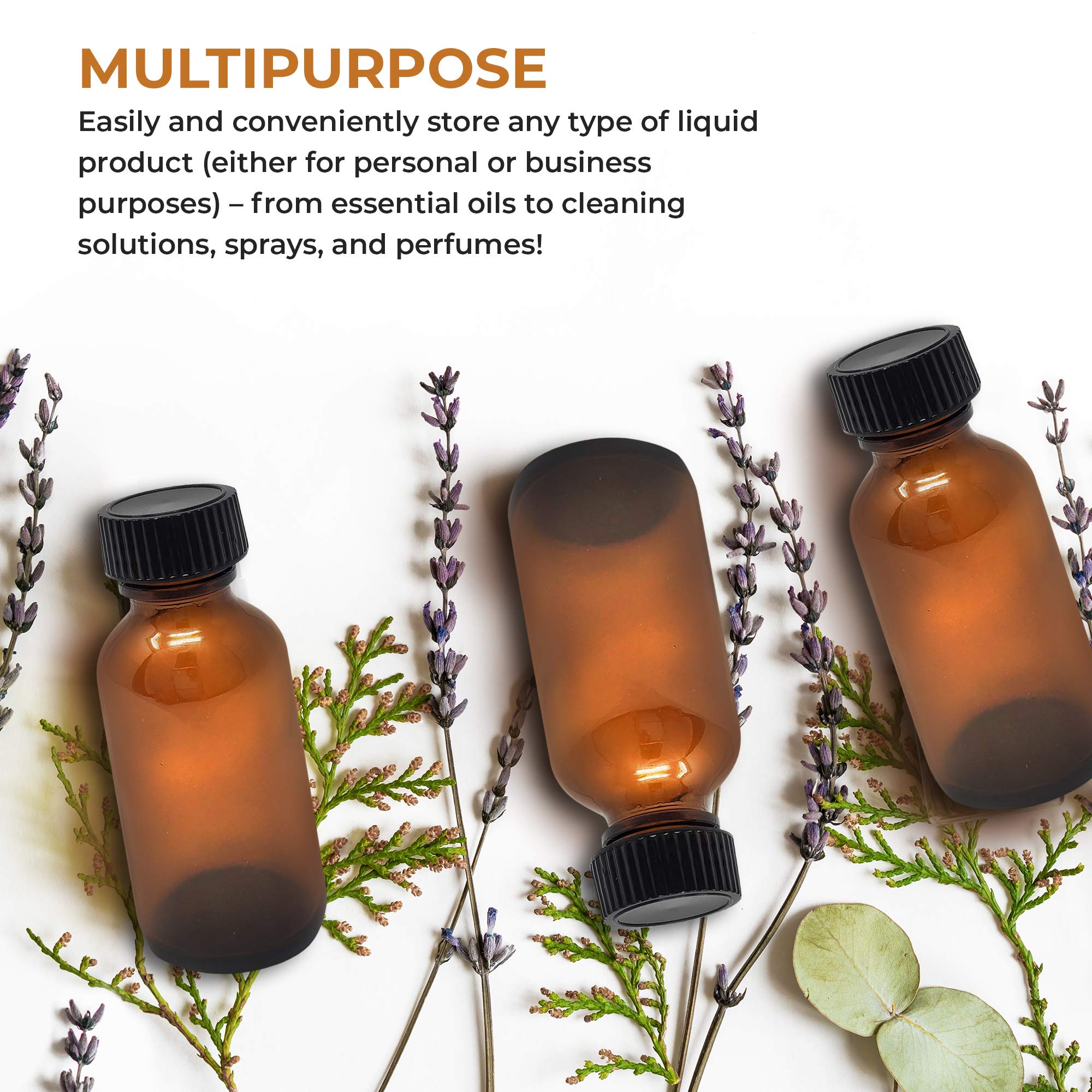 Onisavings Amber Glass Bottles 1 oz (30 ml) Pack Of 12 Empty Refillable Bottles With Black Cap - Leakproof Essential Oils Bottle for Storage and Travel Bottles for Liquids