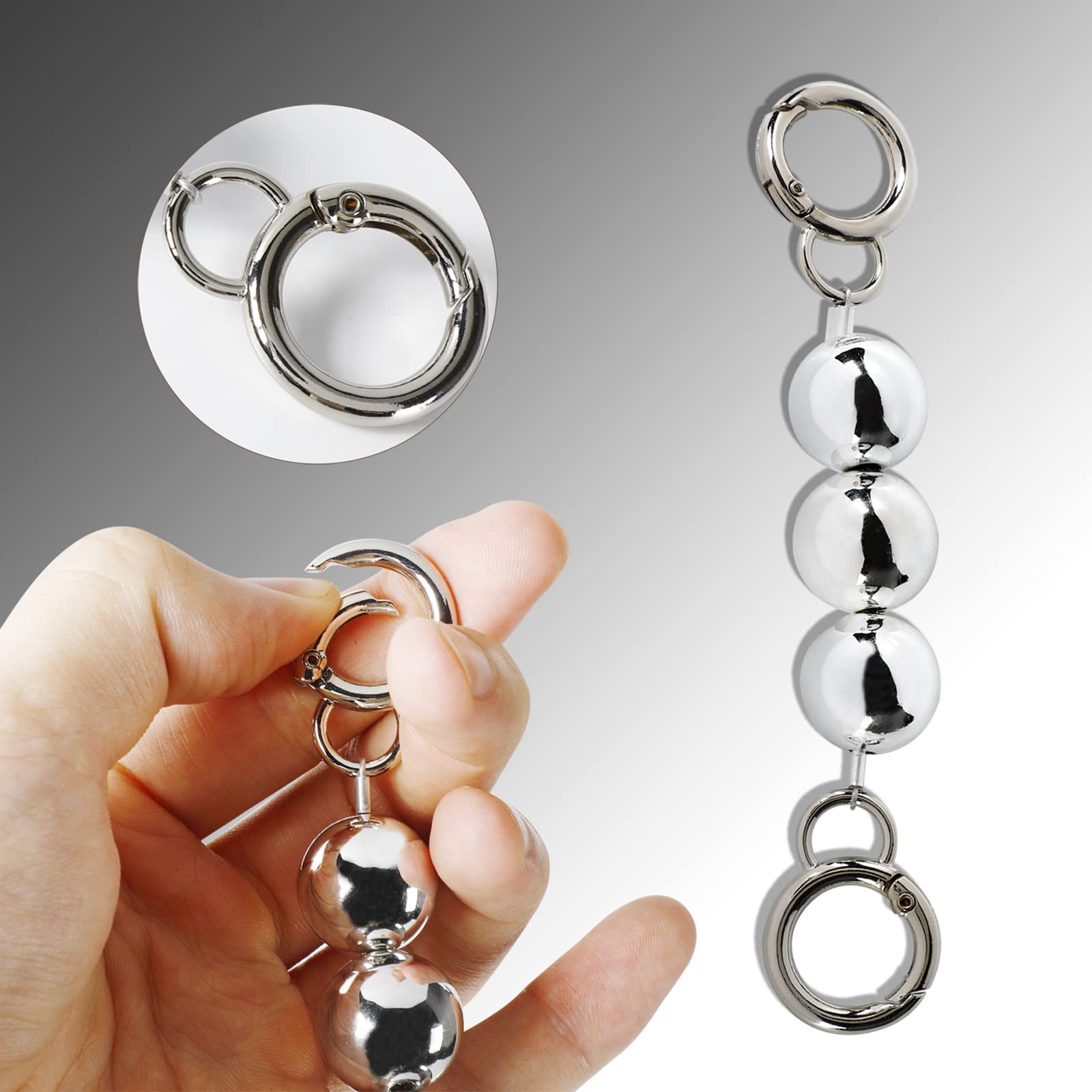 2PCS Purse Chain Strap Bead Extenders , Beaded Purse Chain Bead Extender for DIY Handbag Shoulder Bag Decoration ( Silver )