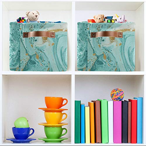 KEEPREAL Turquoise Marble Texture Basket Bin Large Storage Basket Toy Basket Canvas Storage Basket Clothes Basket Decorative Basket for Home Office (15x11x9.5inch)