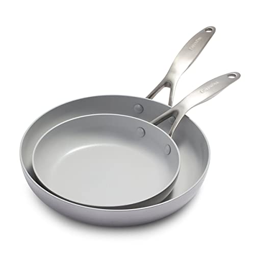 GreenPan Venice Pro Tri-Ply Stainless Steel Healthy Ceramic Nonstick 8" and 10" Frying Pan Skillet Set, PFAS-Free, Multi Clad, Induction, Dishwasher Safe, Oven Safe, Silver