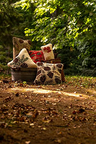 Chandler 4 Corners Artist-Designed Northwoods Cones Hand-Hooked Wool Decorative Throw Pillow (18” x 18”) Lake & Lodge Pillow for Couches & Beds - Easy Care & Low Maintenance - Square Cabin Pillow