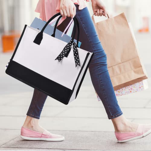Aduewik 8 Pack Canvas Tote Bags Initial Classic Black and White Present Bag Personalized Canvas Beach Bag for Wedding, Birthday, Beach, Holiday