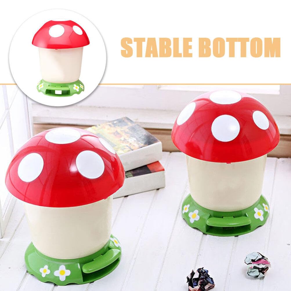 Garneck Step On Plastic Trash Can, Mushroom Waste Basket Decorative Cute Garbage Container Kitchen Rubbish Bin Easy Clean Wastebasket for Home Kitchen Bedroom Office