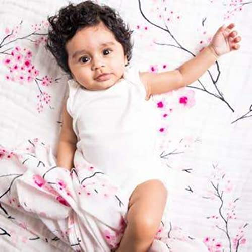 Malabar Baby Organic Cotton Reversible Muslin Snug Blanket, Luxurious Everything Baby Receiving Stroller Blankets for Newborns, Infants & Kids, Cherry Blossom