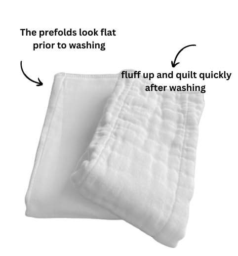 KaWaii Baby Prefold Cloth Diaper, Organic Cotton Twill, 4 x 6 x 4 ply DSQ Quality Washable & Reusable (10-36 lbs) White - 12-Count