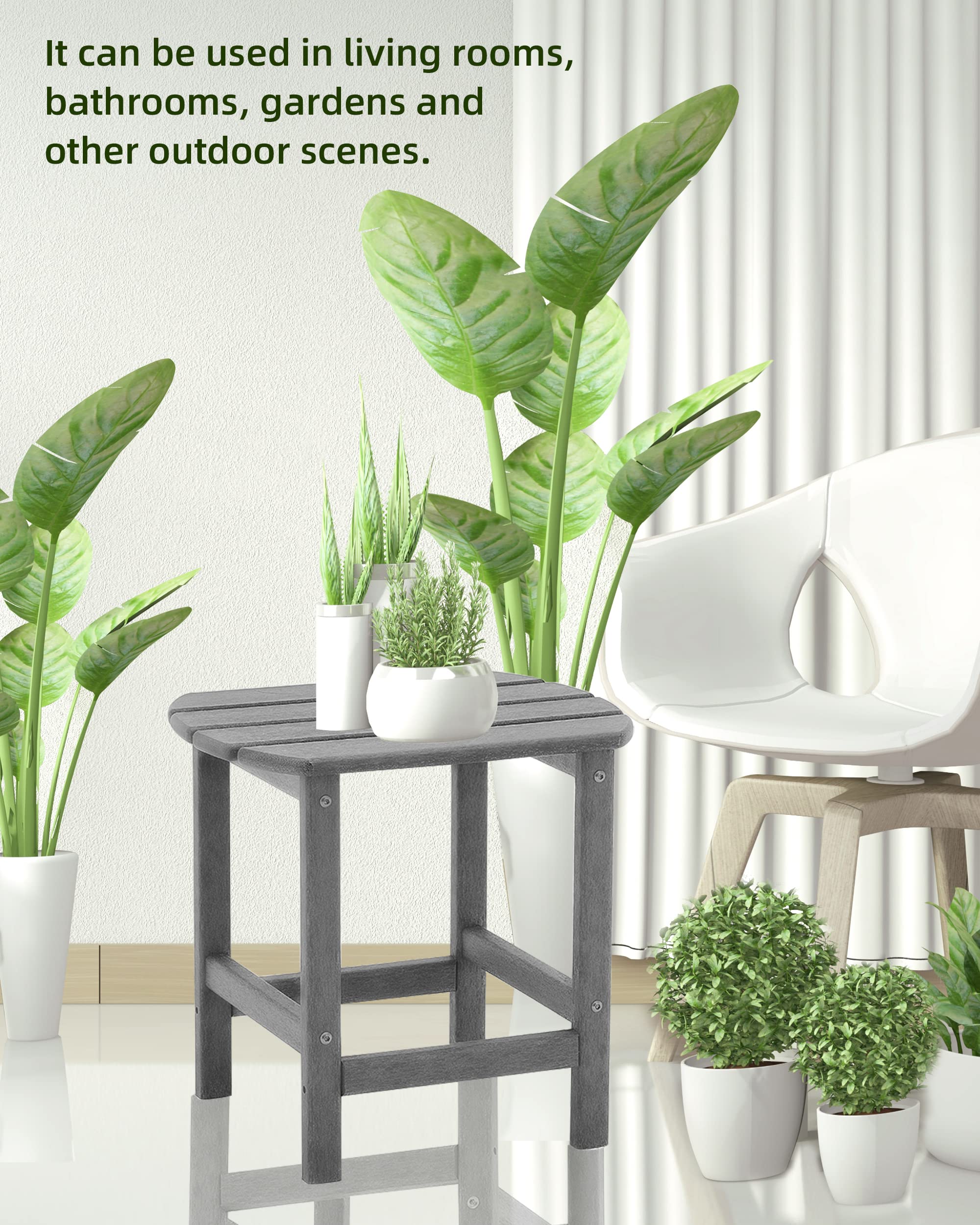 Adirondack Side Table, Outdoor Side Table Weather Resistant HDPE Small Patio Table for Indoor Outdoor (Oval Table, Grey)