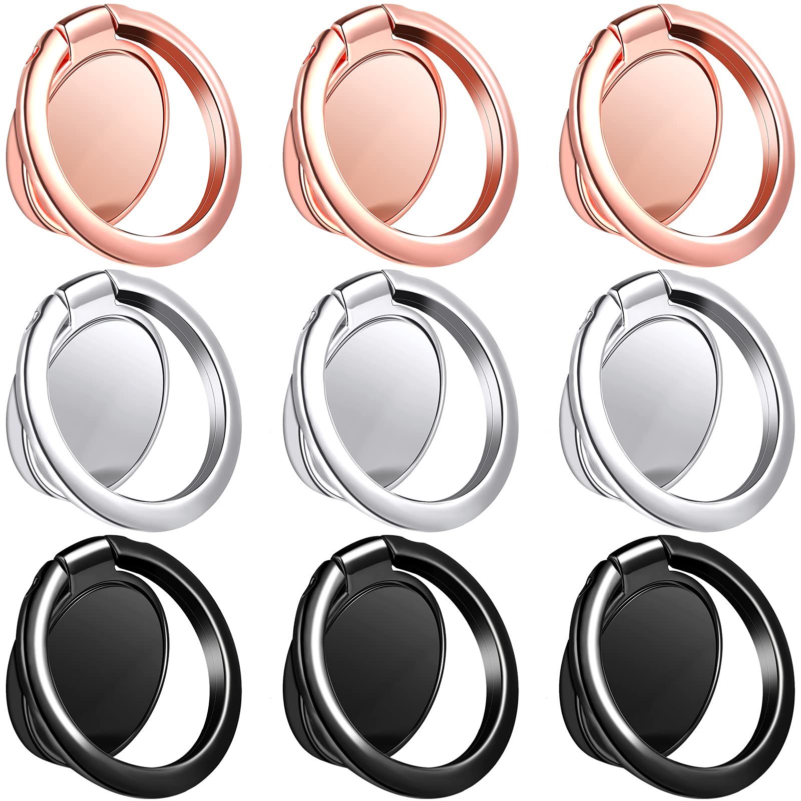 9 Pieces Cell Phone Ring Holder Finger Ring Kickstand Phone Ring Holder for Most Cell Phone Tablets and Phone Back Case, 3 Colors