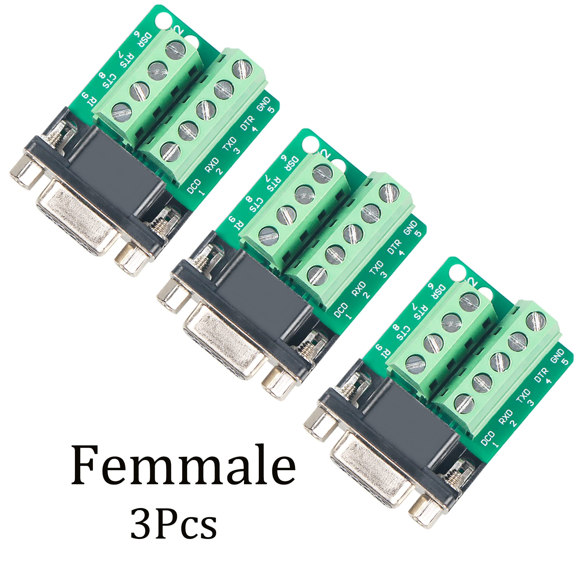 Zovfam DB9 Breakout Connector, Female D-SUB Adapter Plate Connector RS232 Serial to Terminal Board Signal Modul-3 Pcs