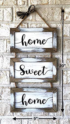 Home Sign For Wall Front Door Indoor Outdoor Country Rustic Primitive Decor Art 20" x 9" (Home Sweet Home)