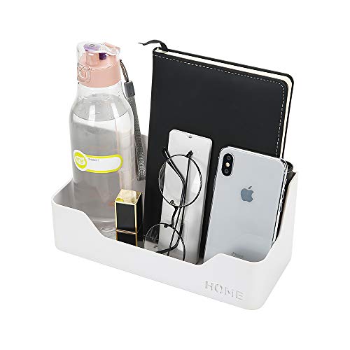 HYOATREA Bedside Shelf Organizer, White Plastic Wall Mounted Adhesive Storage Caddy Shelf Accessory for Phone, Remote, Earphone, Glasses | Home, Office, Dorm (Classic)