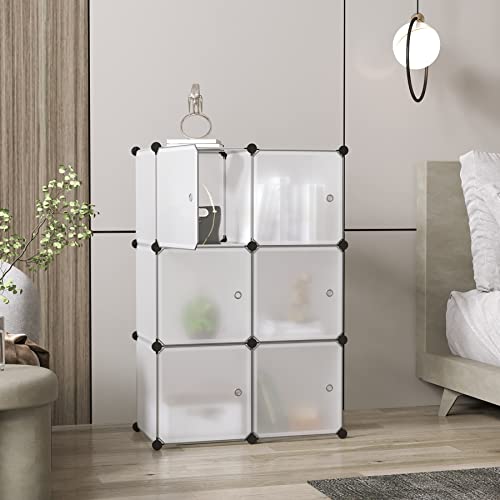 C&AHOME Cube Storage Organizer with Doors, 6-Cube Shelves, Closet Cabinet, DIY Plastic Modular Bookshelf Ideal for Bedroom, Living Room, 36.6”L x 12.4”W x 36.6”H White USBTM3006B-DOOR