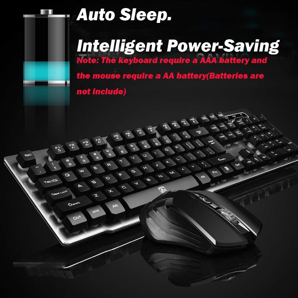 Keyboard and Mouse Combo,2.4G Wireless Mechanical Hand Feel Ergonomic Multimedia Gaming Keyboard +1600DPI Optical Mouse+Mice Pad for Laptop PC Smart TV MacBook (Black)